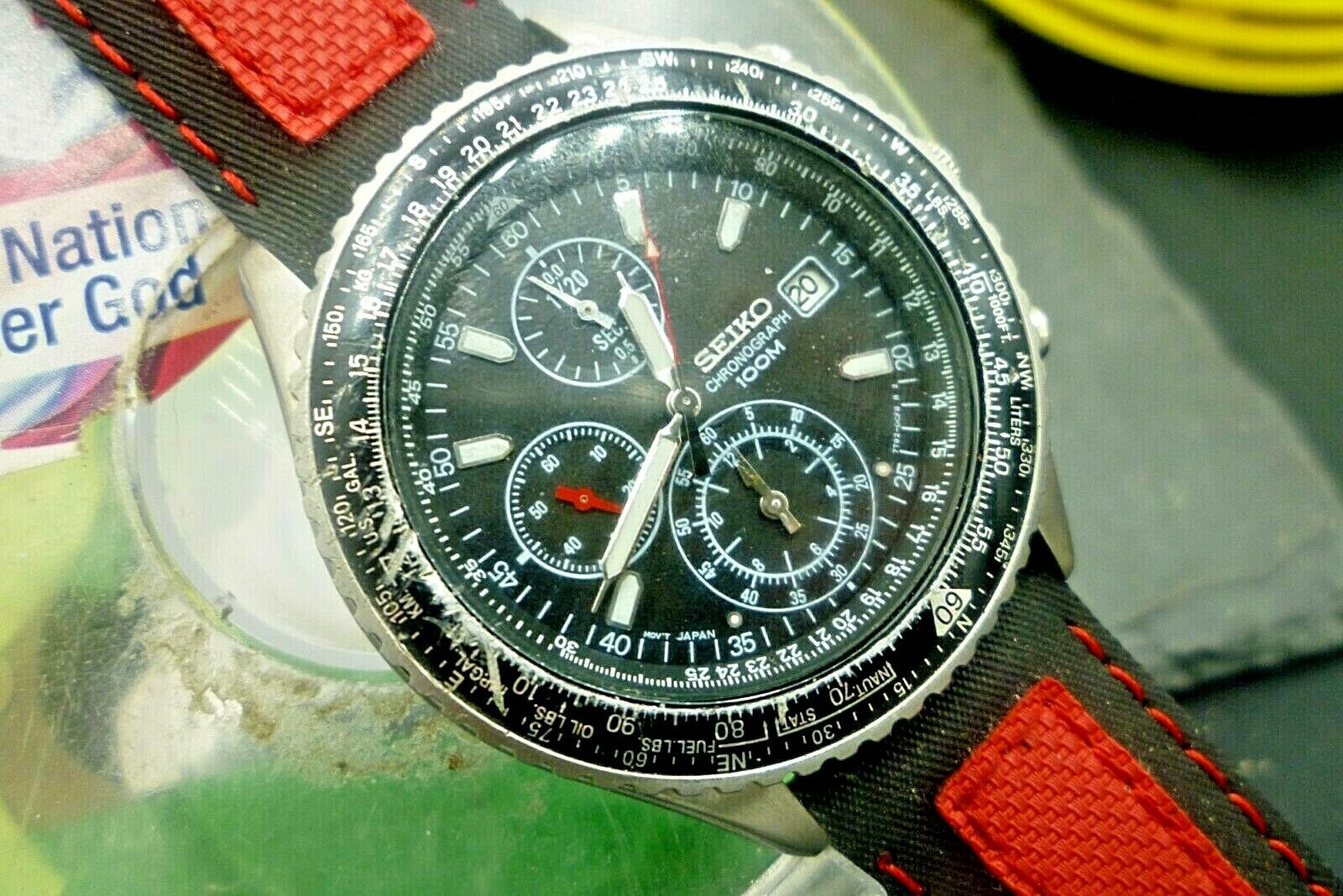 Mens 41mm SEIKO CHRONOGRAPH FLIGHT MASTER 100m 7T92-0CF0 Quartz SND253 ...