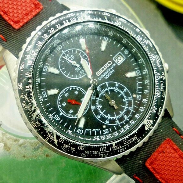 Mens 41mm SEIKO CHRONOGRAPH FLIGHT MASTER 100m 7T92-0CF0 Quartz SND253 ...