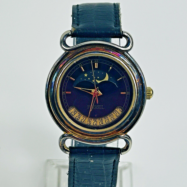 Fossil Watch Women 32mm Gold tone Moon Phase Date Leather New Battery ...