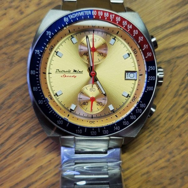 Detroit Mint Speedy Chronograph Gold Pogue Dial Mechaquartz Seiko ...