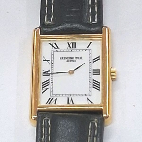 Raymond Weil 18k Gold Plated Tank Watch / Mens / Quartz / Black Strap ...