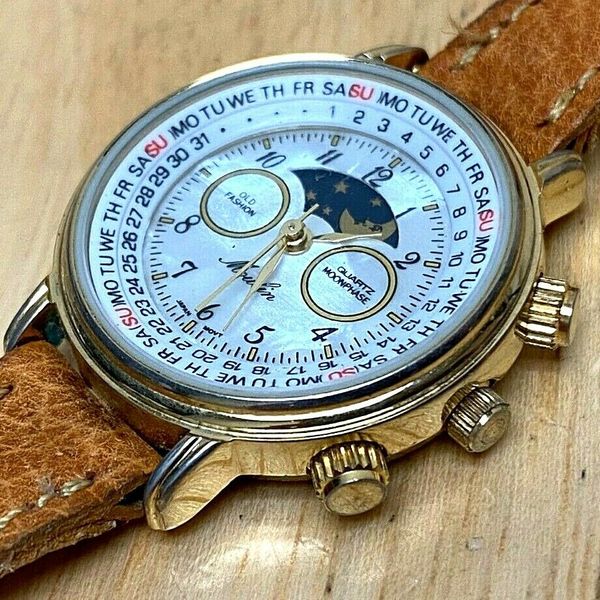 Moulin Lady Triple Crown Manual Calendar Moon Phase Quartz Watch Hour ...