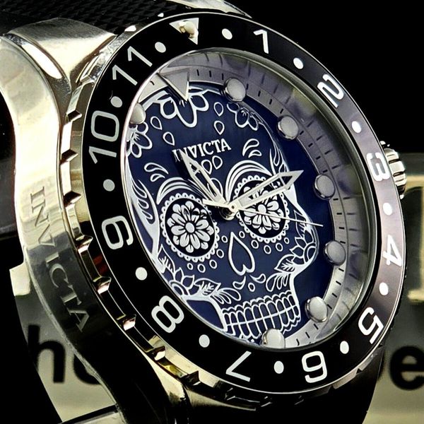 New Invicta Men's 50mm AVIATOR Dia De Los Muertos Quartz MOP Skull Dial ...