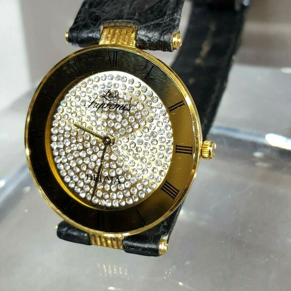 Vintage Les Supremes Delma 667 972 18K Gold Electroplated Watch w/BLING ...