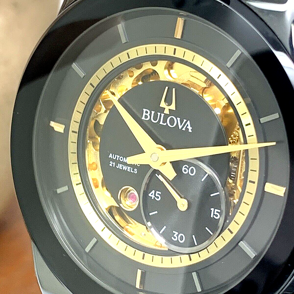 Bulova Men's Watch 98A291 Millennia Automatic Skeleton Gold Black Dial ...