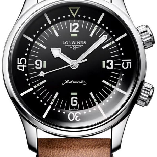 Longines Legend Diver Automatic 39mm Black Dial Brown Strap Watch ...