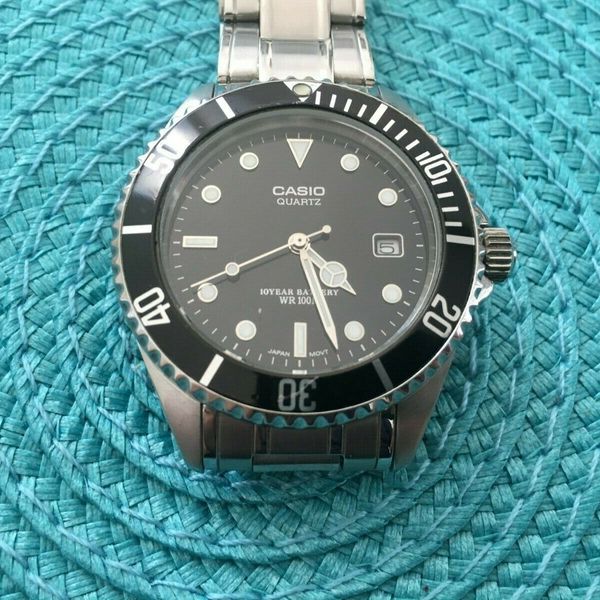 CASIO QUARTZ DIVER STYLE WATCH 10 BAR STAINLESS 2719 MTD-1043 WR 100M ...