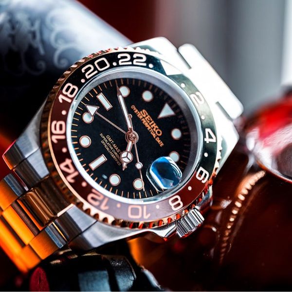 SEIKO Caliber Custom Watch | Two-tone Rose Gold GMT-Master “Root Beer ...