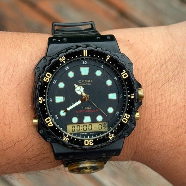 Vintage CASIO Diver Watch Analog/Digital Chronograph Mens,358 AQ-100W ...