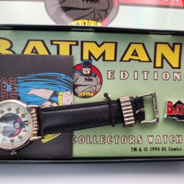 1994 NEW Batman #1 Fossil Limited Edition 1034 Leather Watch w/ Tin Pin ...