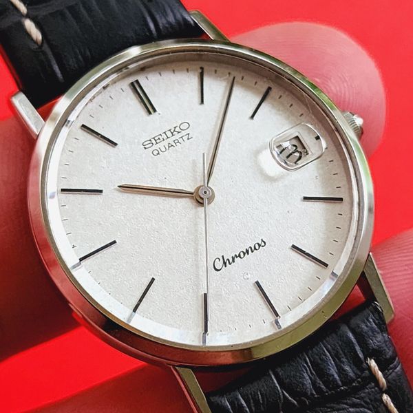 Seiko Chronos Snowflake Dial Watch Date Black Leather 7432-8000 Cal ...