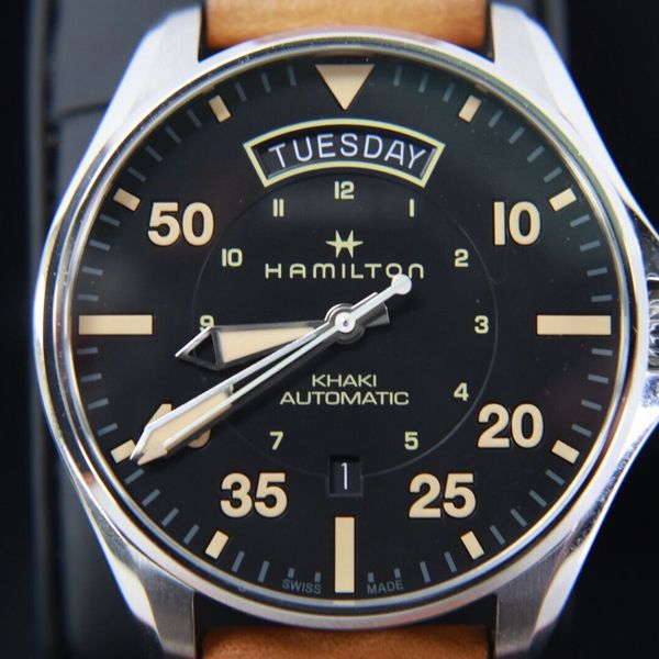 HAMILTON Khaki Aviation H646450 Day Date Black Dial Automatic H64645531 ...