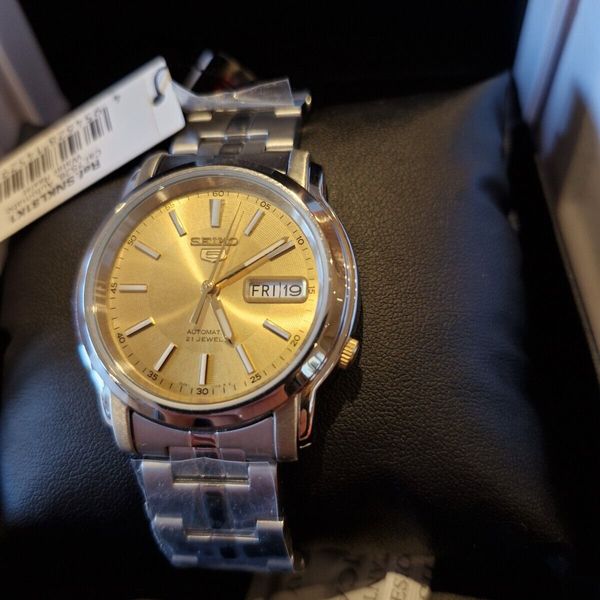 Seiko 5 Automatic Gold Dial Silver Stainless Steel Mens Watch SNKL81K1 | WatchCharts Marketplace