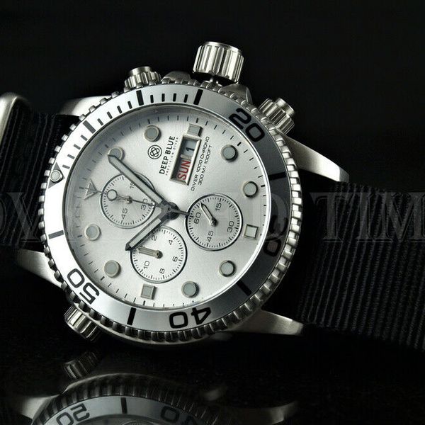 DEEP BLUE 40mm SILVER Dial & Bezel Diver 1000 SAPPHIRE Watch w/ Extra ...