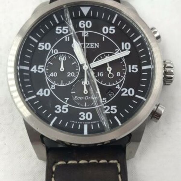 Mens Citizen Eco-Drive Chronograph Stainless Steel Leather Watch B620 ...