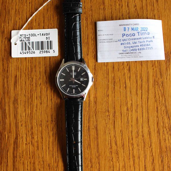 Casio MTS-100L Black Mens Watch Sapphire Crystal Leather Strap 10yr ...