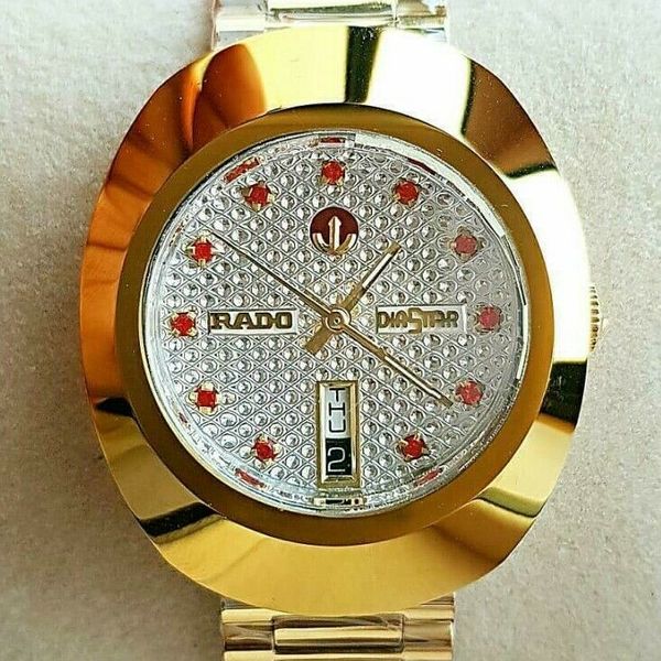 Vintage Rado Diastar Automatic 36 MM Gold White Dial Red Stone Men's ...