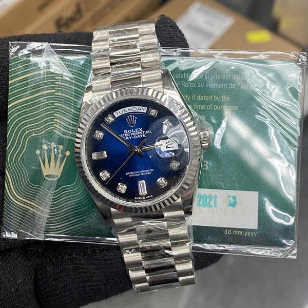 2021 Rolex 128239 Day-Date 36 Blue Ombré Factory Diamond Dial White ...