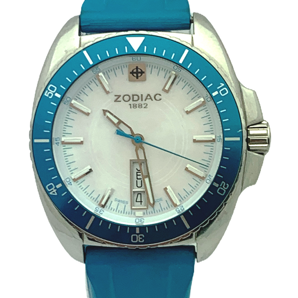 ZODIAC SPEED DRAGON ZO5518 TURQUOISE BLUE MOTHER OF PEARL DIAL WATCH ...