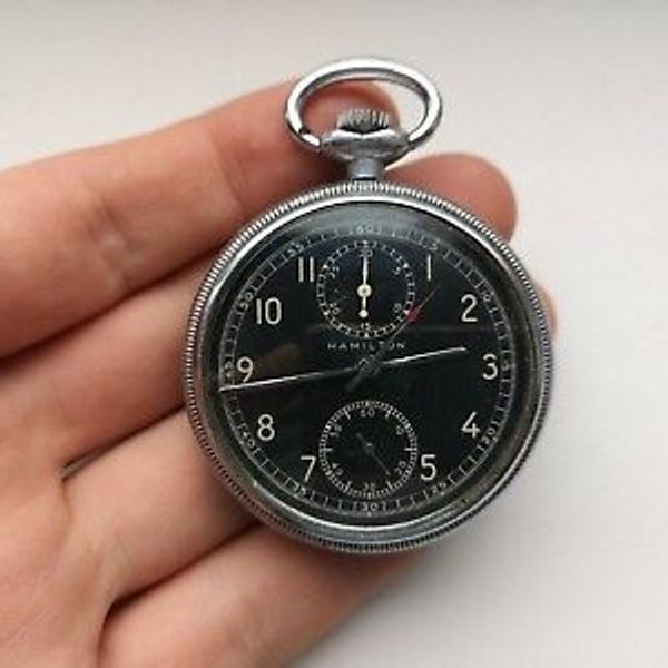 HAMILTON MODEL 23 POCKET WATCH Ww2 Chronograph 19J For repair/parts ...