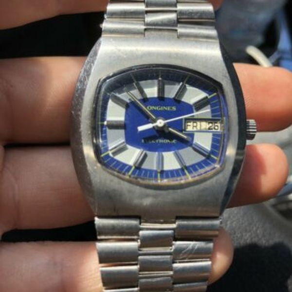Longines Vintage Electronic Watch Blue Dial Radial Running Wristwatch ...