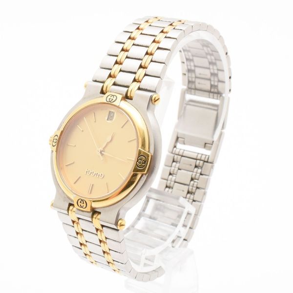 Full Set [N MINT] GUCCI 9000M Ivory Dial Gold Two Tone Quartz Mens ...