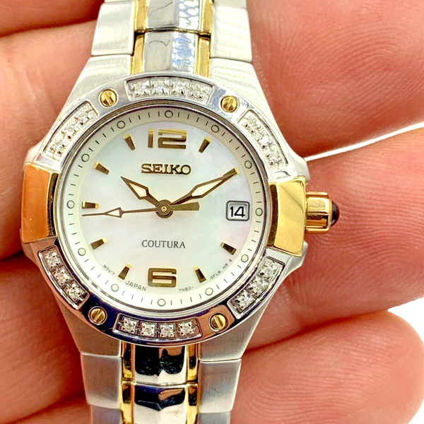 Seiko watch Coutura Quartz 7N82-0CG0 Women Diamonds working New Battery ...