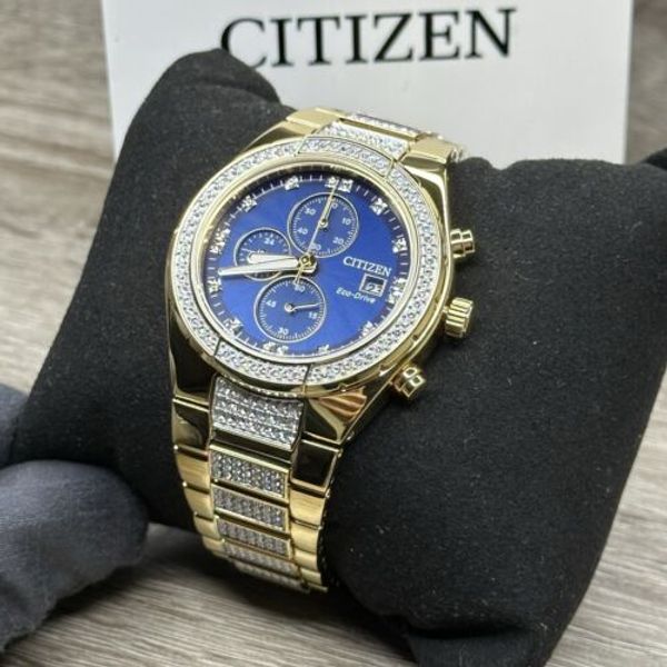 NEWâ CRYSTALSâ Citizen Eco-Drive Blue Dial Diamond Markers Men's Watch ...