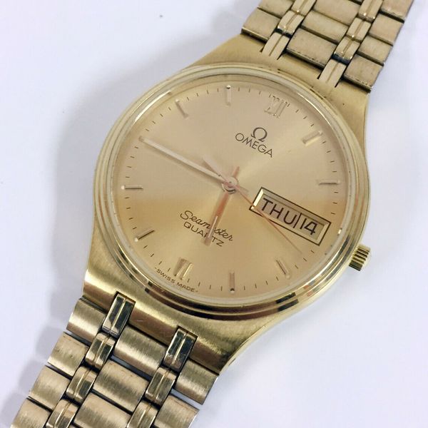 Omega 1425 Seamaster Quartz Original Genuine Gold Plated Mid Size Day ...