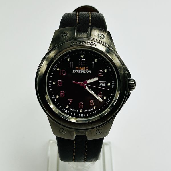 Timex Expedition Watch Men 39mm Indiglo Silver tone Leather Band Date New Batt | WatchCharts ...