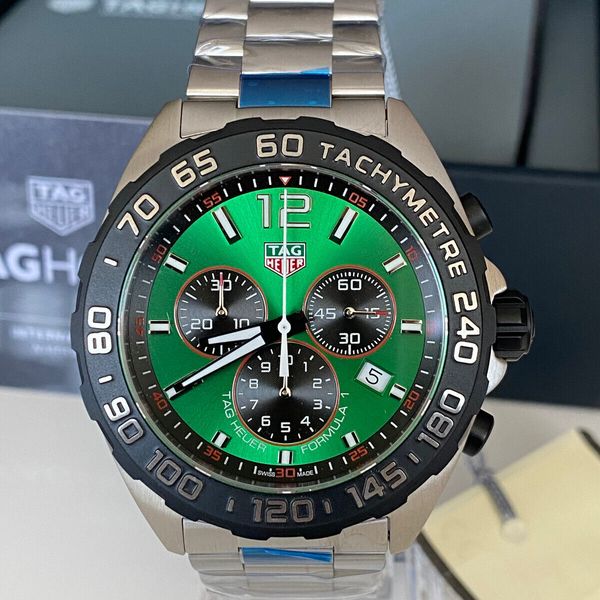Tag Heuer 43mm Formula 1 Chronograph Green Dial Men's Watch CAZ101AP ...