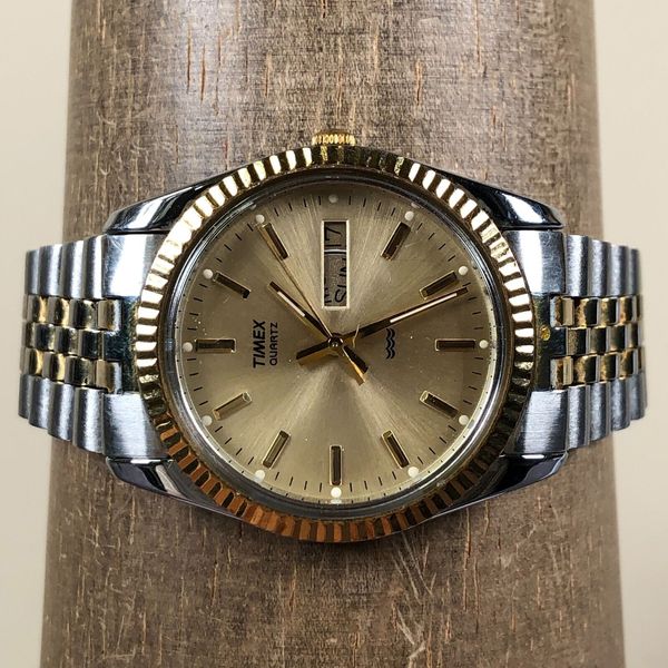 Vintage Timex Men Dress President Fluted Two Tone Jubilee Quartz Watch ...