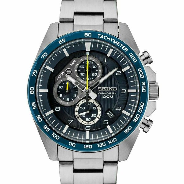 SEIKO $285 MEN'S SILVER MOTORSPORT BLUE DIAL CHRONOGRAPH DATE WATCH ...