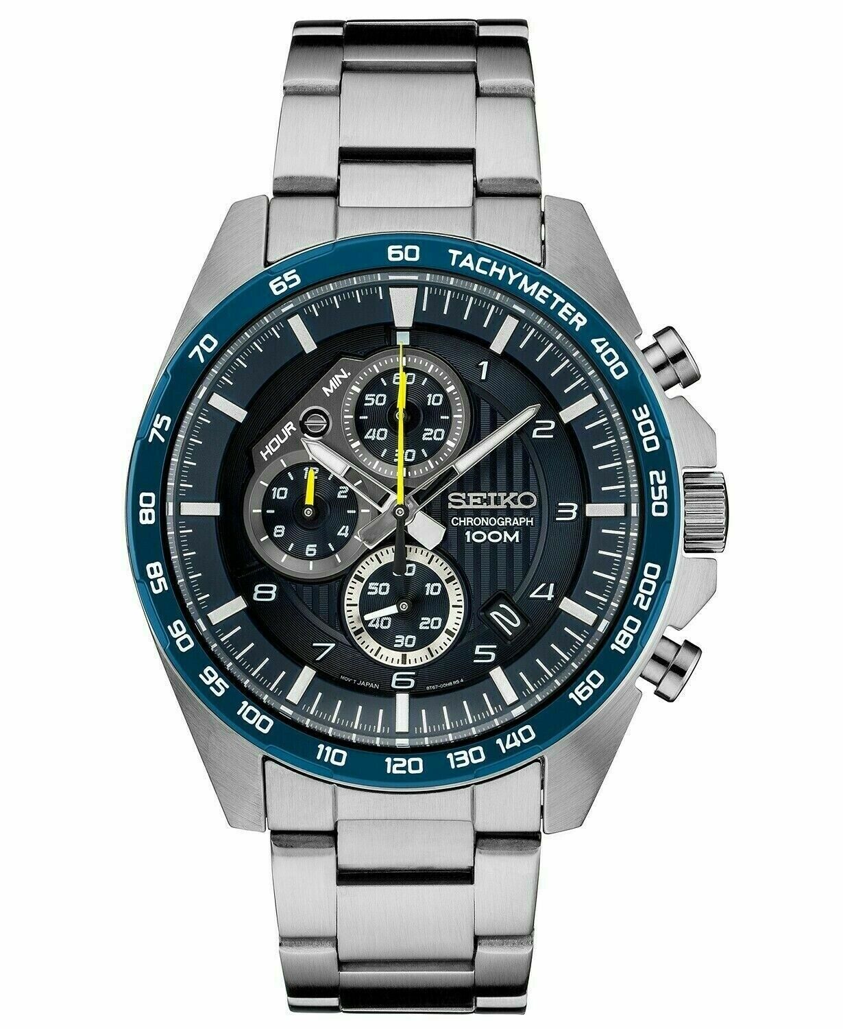 SEIKO $285 MEN'S SILVER MOTORSPORT BLUE DIAL CHRONOGRAPH DATE WATCH ...