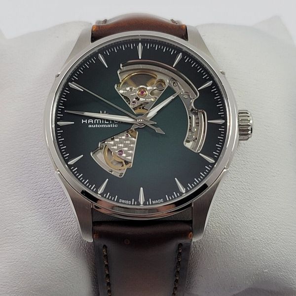 Hamilton Jazzmaster Open Heart Automatic Green Dial Leather Mens Watch ...