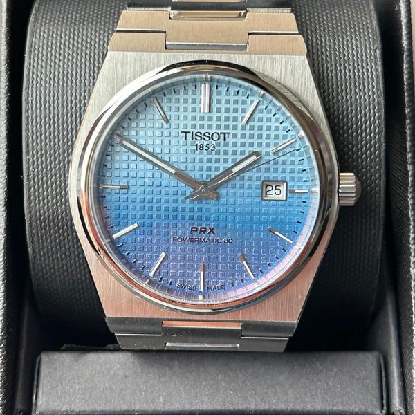 Tissot PRX Powermatic 80 Automatic Ice Blue Chameleon Honeycomb Dial ...