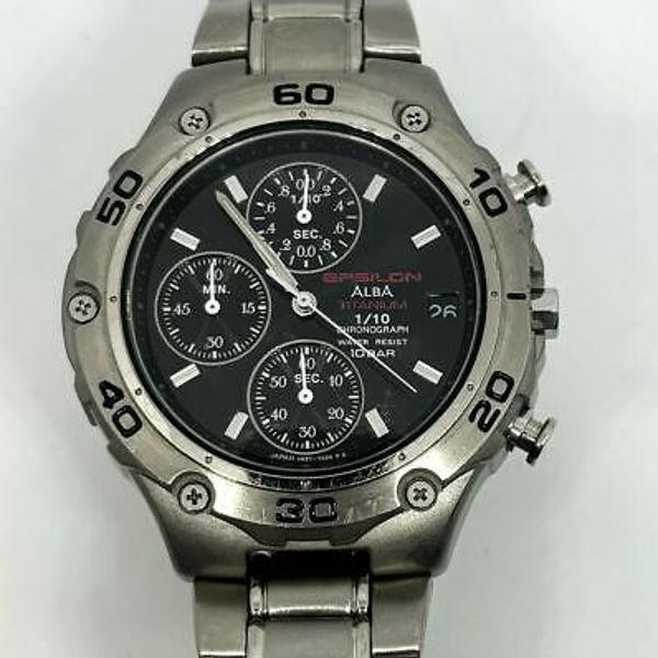 Seiko Alba Epsilon Battery Replaced Chronograph Titanium El V657-7020 ...