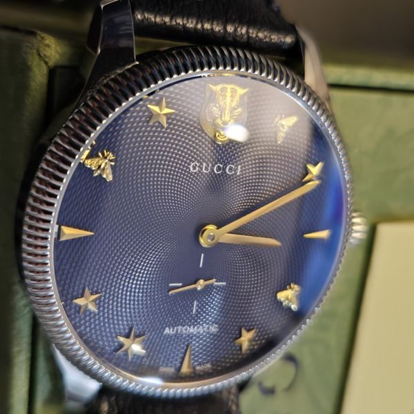 Gucci G-Timeless SWISS Automatic Blue Dial Leather Strap Men's Watch ...