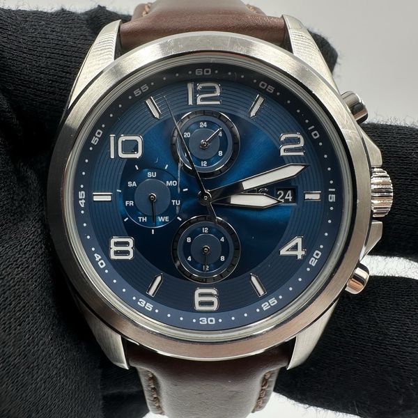 Fossil Relic 44mm Daley Dual Time Stainless Steel Blue Dial Menâ s ...