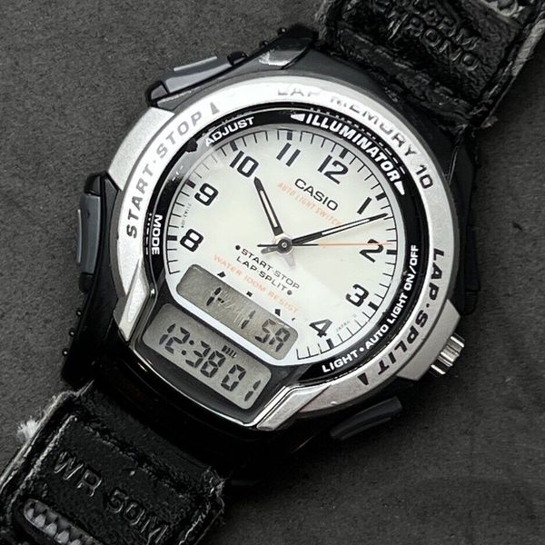 Vintage CASIO WS-300 (2329) Mens 42mm Ana-Digi Watch Black Silver 10 ...
