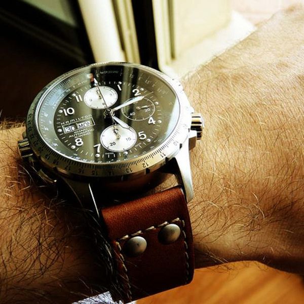 Hamilton X-Wind - black dial / silver subdials - with brown leather ...