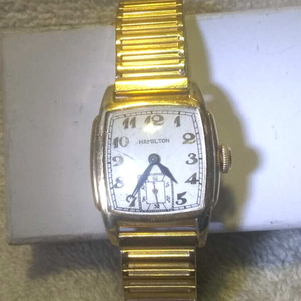 Hamilton Wind Up Tank Watch Men 10K Gold Filled Gold Speidel Band Works ...