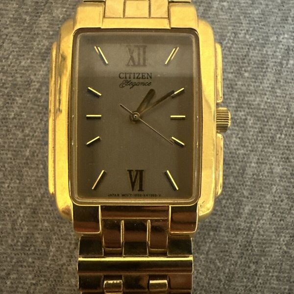 Citizen Elegance Tank Watch Men Champagne Dial Gold Tone Rectangle ...