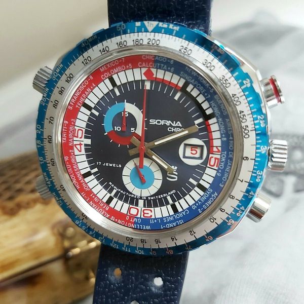 RARE Vintage " SORNA CHRONO Breitling " Worldtimer Chronograph Watch ...