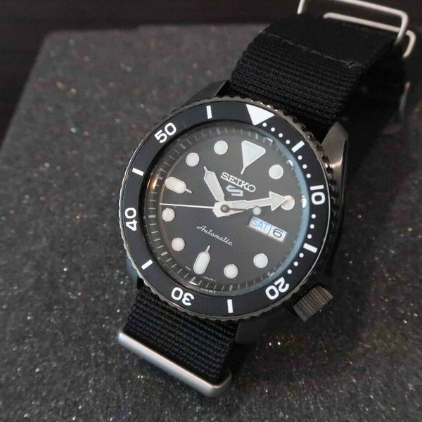 Seiko 5 Sports Black Nylon NATO Strap Automatic Dive Watch - SRPD65 ...