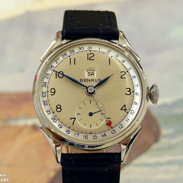 1950's Vintage BENRUS DATE POINTER, Stunning Silver Dial, Serviced ...