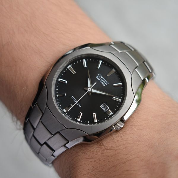 Citizen Eco Drive Quartz Men's Grey Dial Titanium Bracelet Watch Date ...