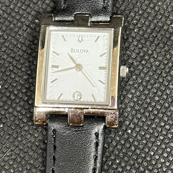 Bulova Women's Square White Dial New Black Leather Band Watch Beautiful ...