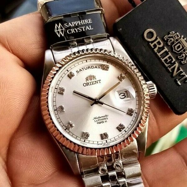 Orient Day Date Silver Dial Sapphire C SEV0J003WY DD Fluted Bezel Made ...