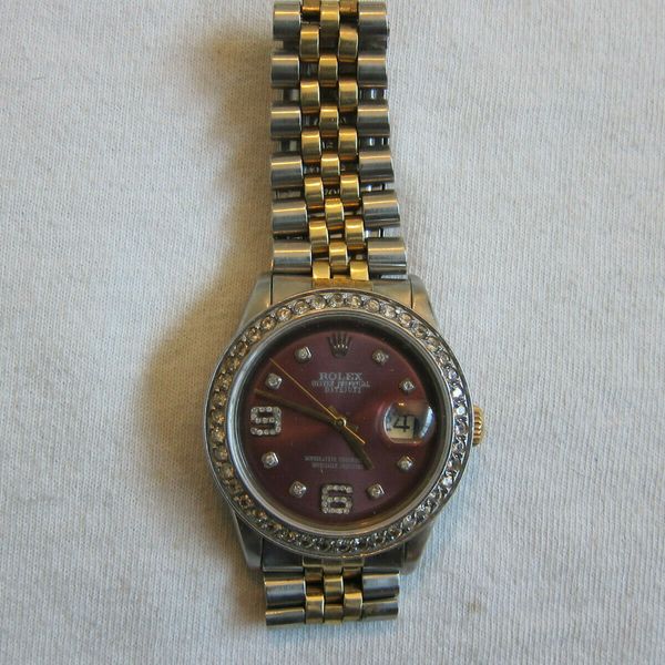 Vintage ROLEX 1601 Oyster Perpetual Datejust 36mm Maroon/Purple Diamond ...